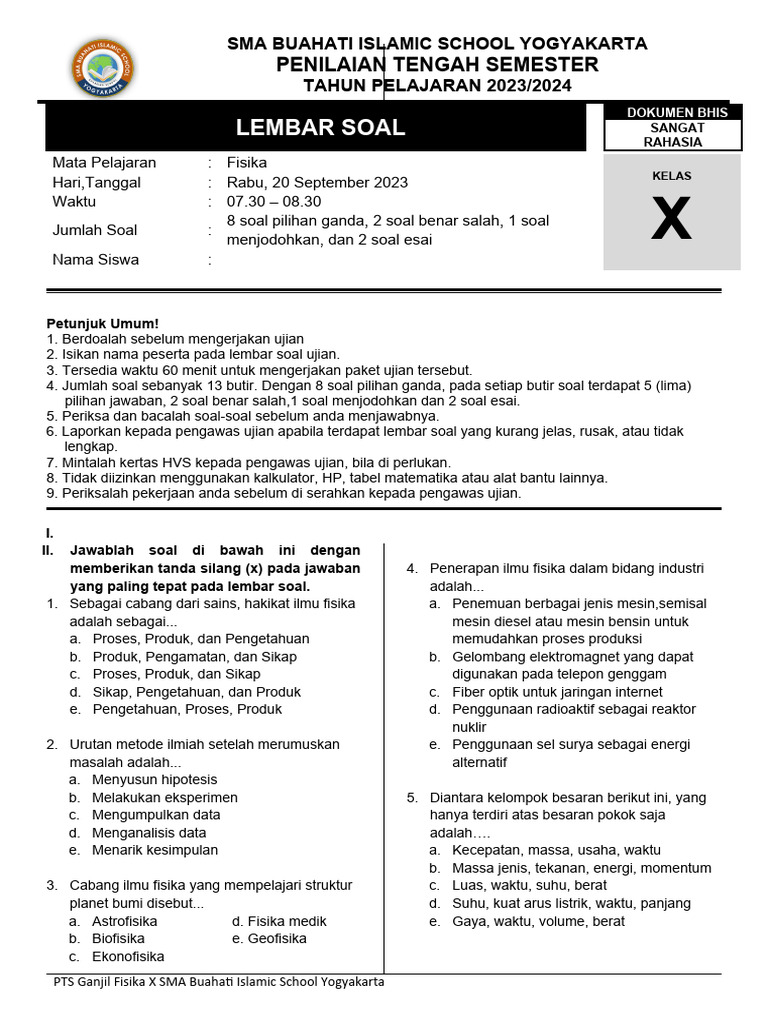 Soal PTS Fisika Kelas X | PDF | Sains & Matematika