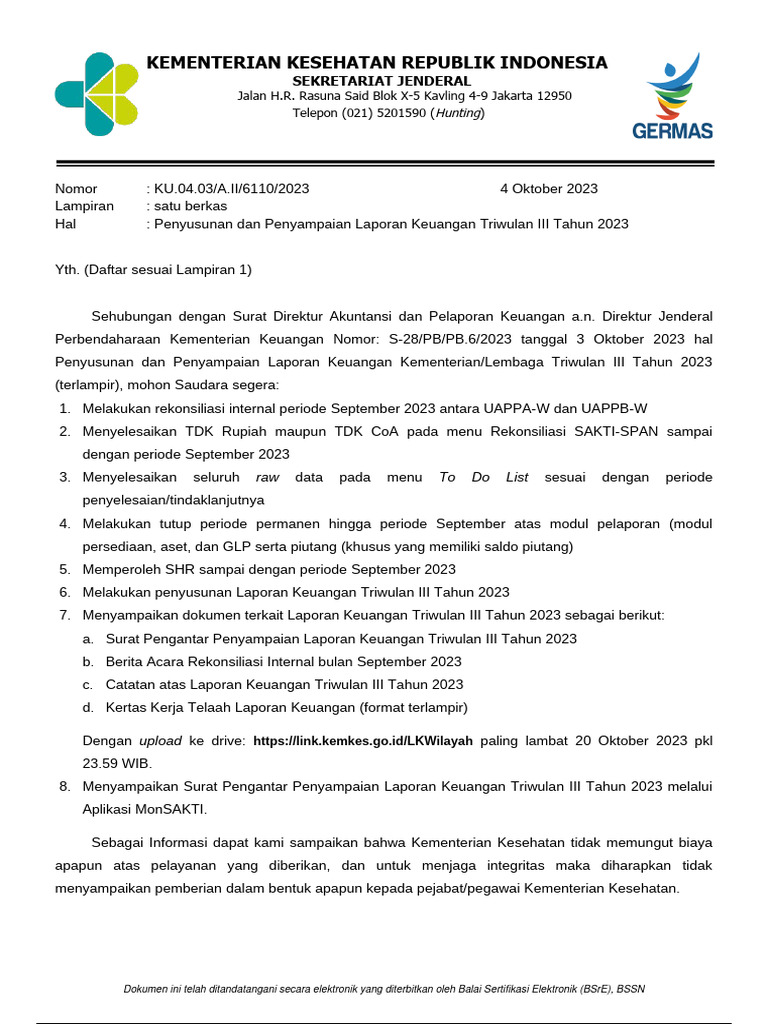 PENYUSUNAN LK TW 3-KEMENKES | PDF