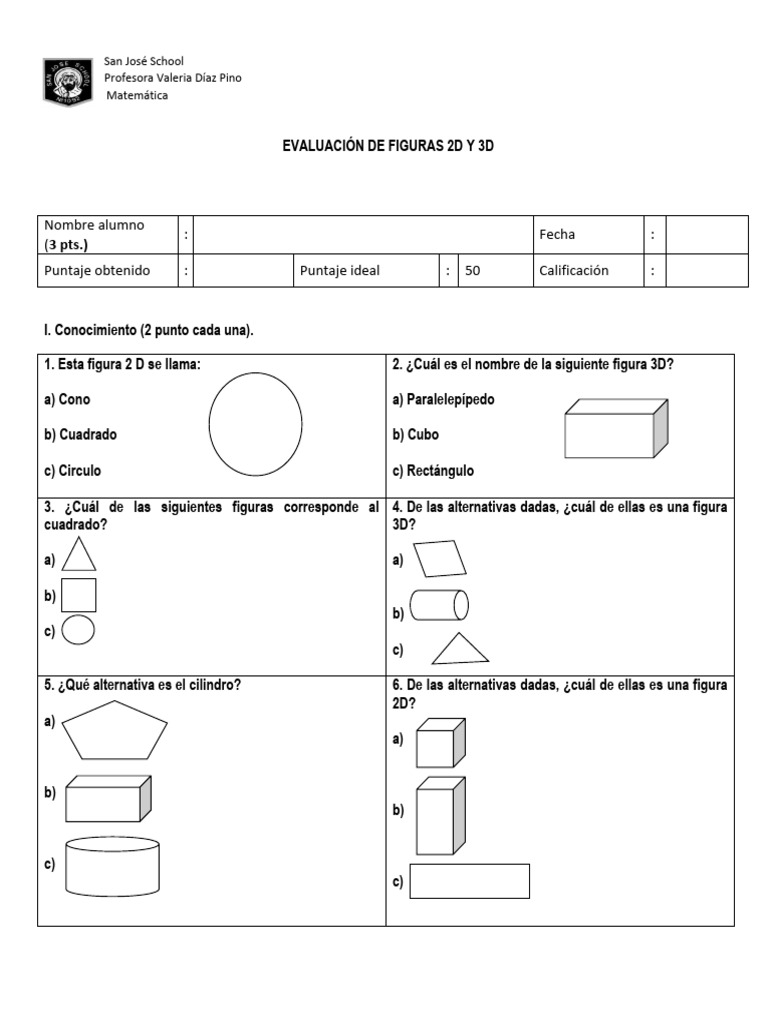 Prueba de 2D y 3D Primero Basico | PDF | Politopos | Geometria clasica