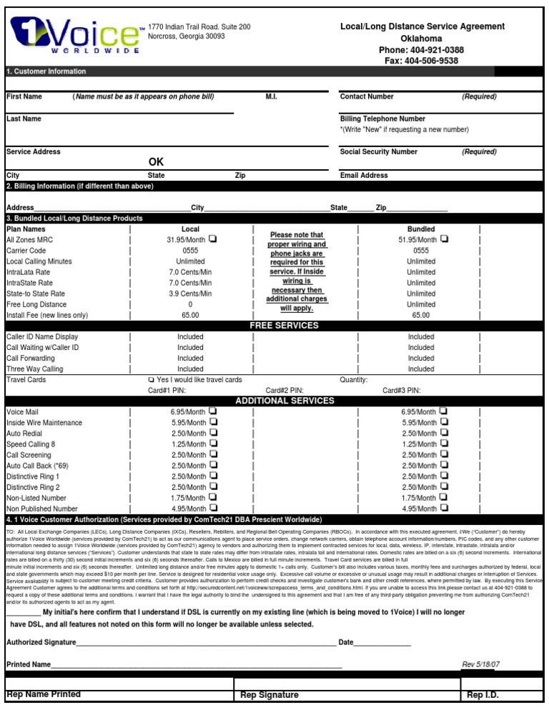 Local/Long Distance Service Agreement | PDF | Long Distance Calling | Fee