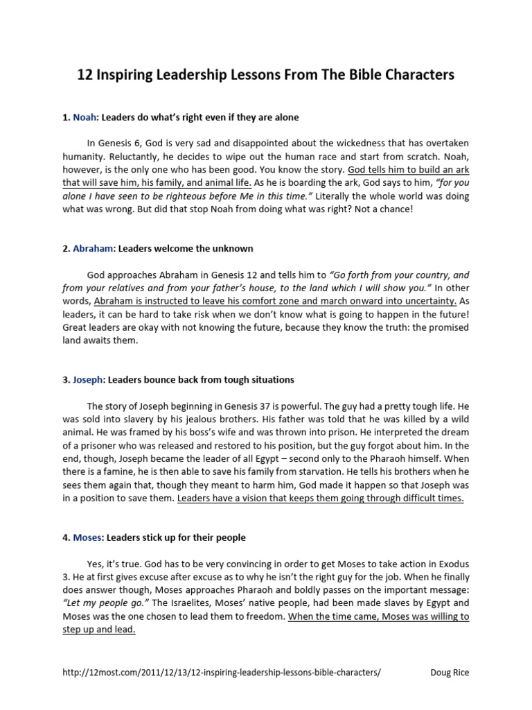 12 Inspiring Leadership Lessons From The Bible Characters | PDF