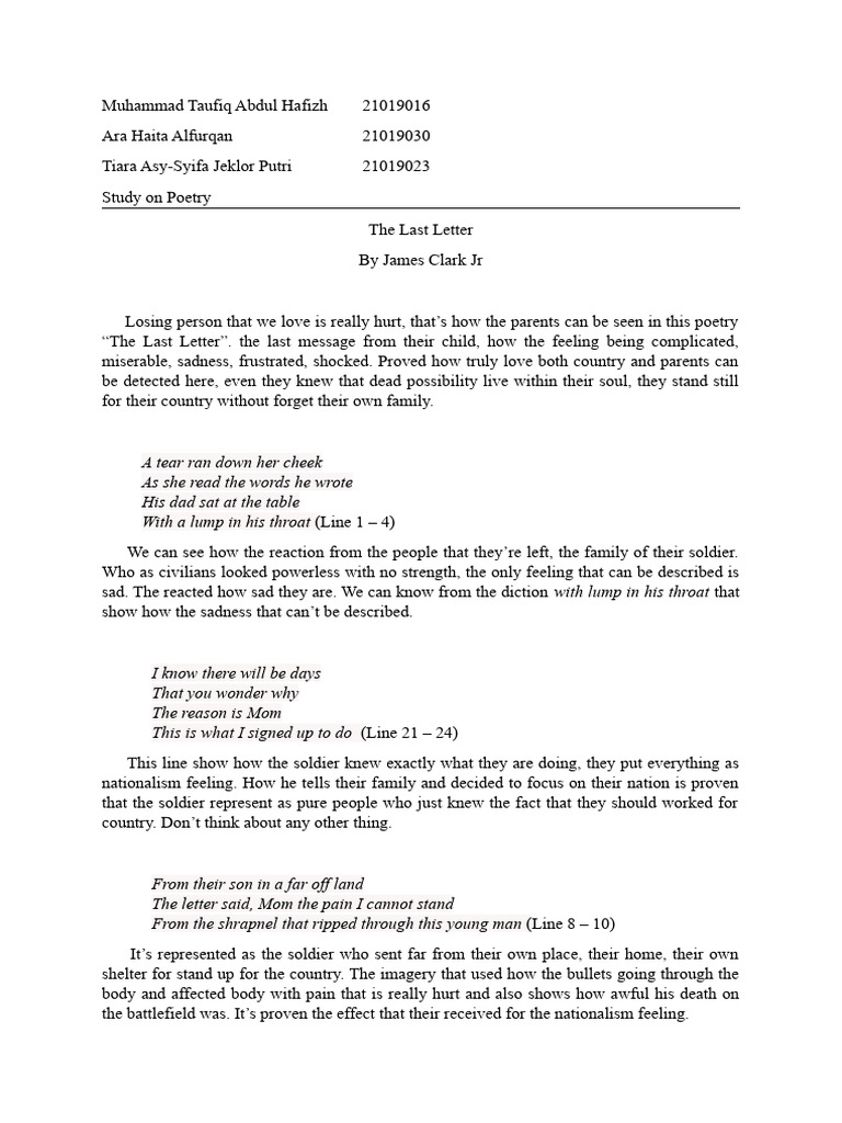 Analysis of "The Last Letter" Poem | PDF