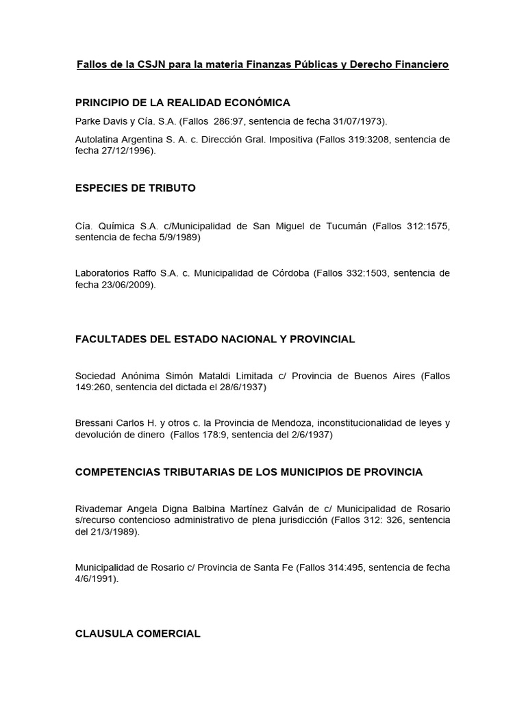 Fallos de La CSJN para La Materia Finanzas Públicas y Derecho ...