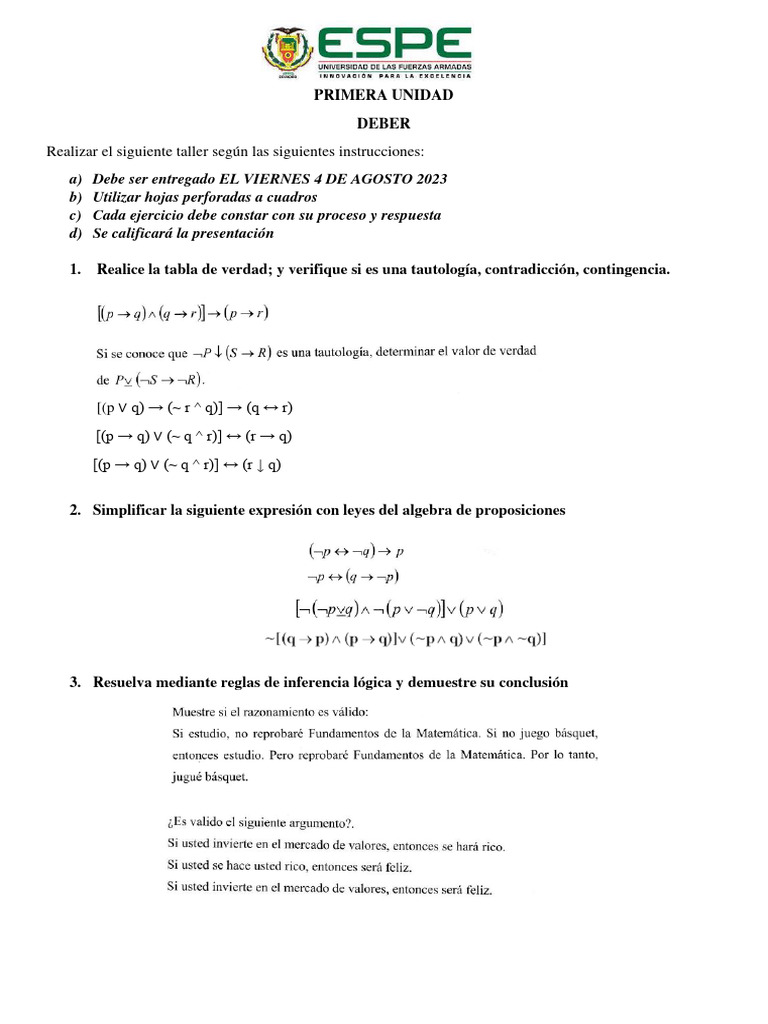 Ejercicios Primera Unidad | PDF