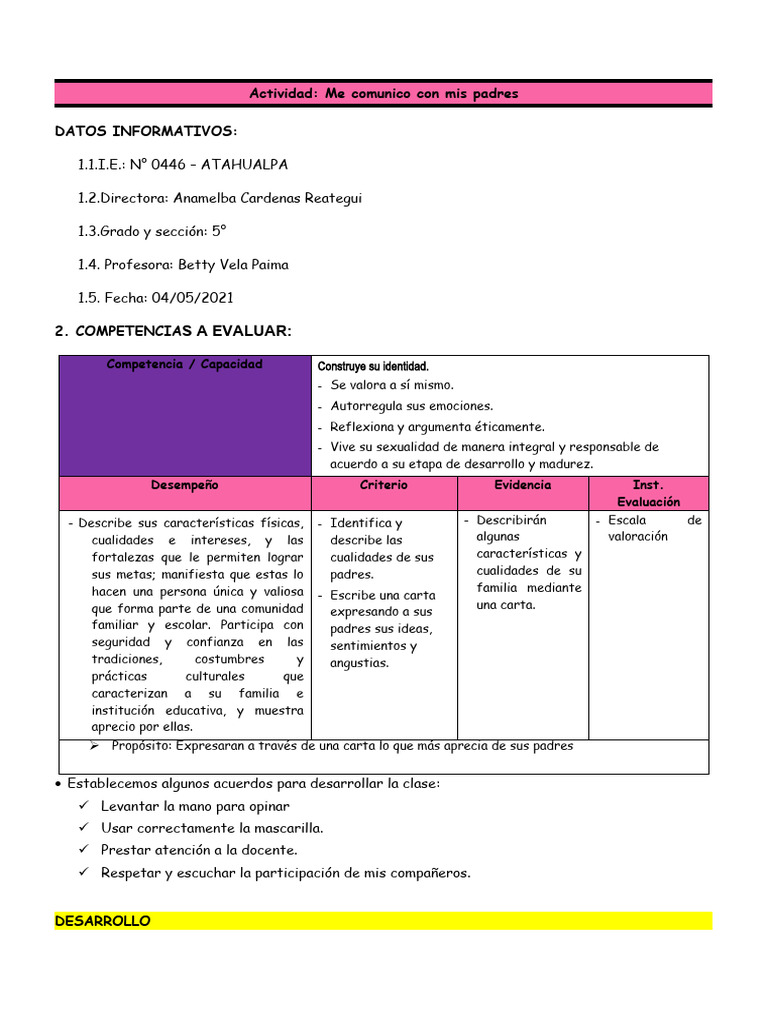 tutoria (me comunico con mis padres) | PDF