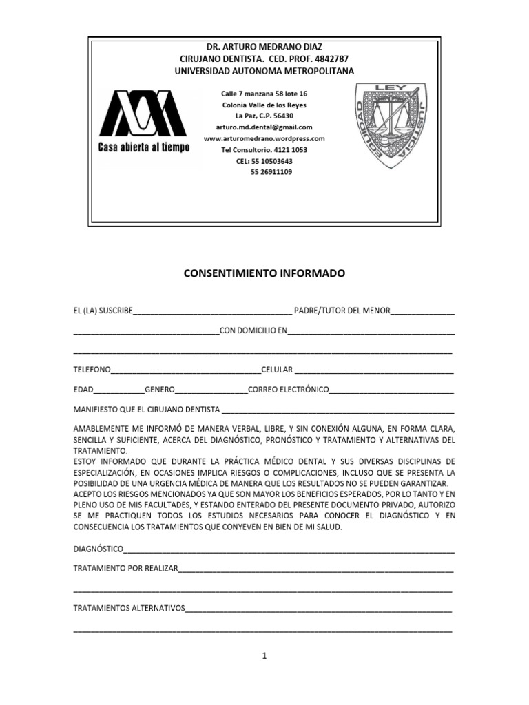 Consentimiento Informado Niño Agosto 2014 | PDF