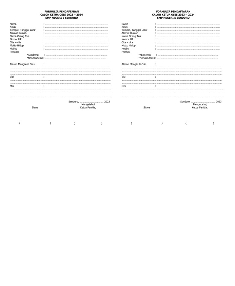 Formulir Pendaftaran Osis 2022 2023 | PDF