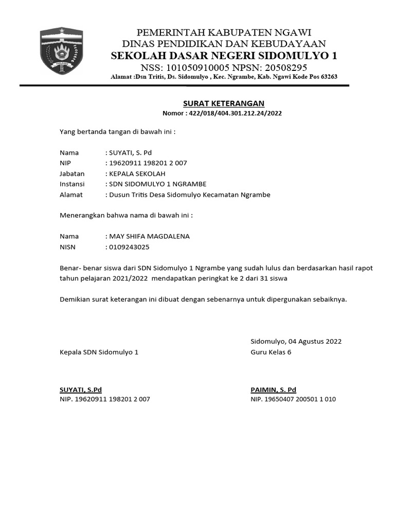 Surat Keterangan Siswa Pdf