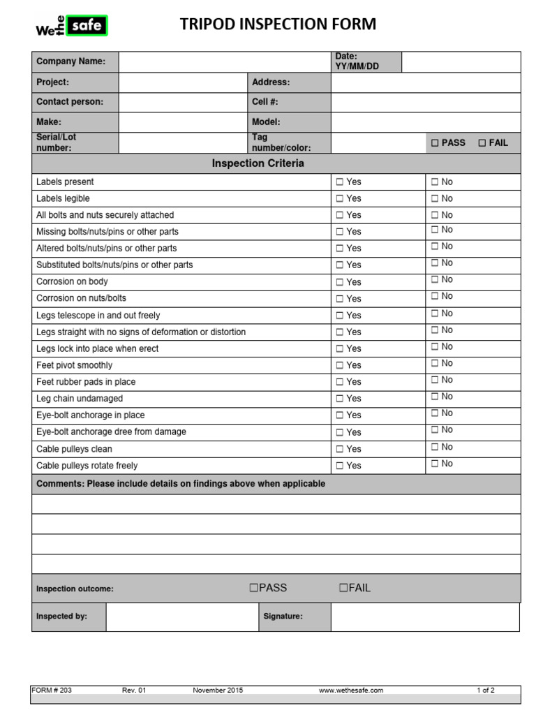 Tripod Inspection Form - Fillable | PDF | Mechanical Engineering | Tools