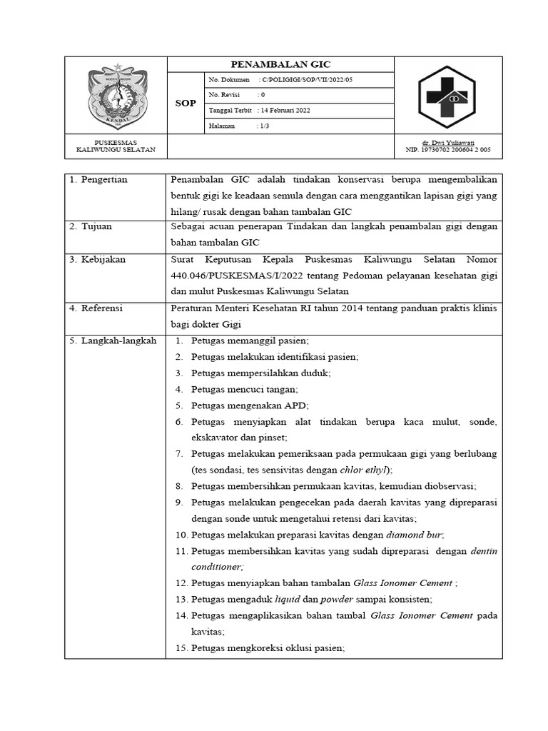 Sop Penambalan Gic 05 | PDF