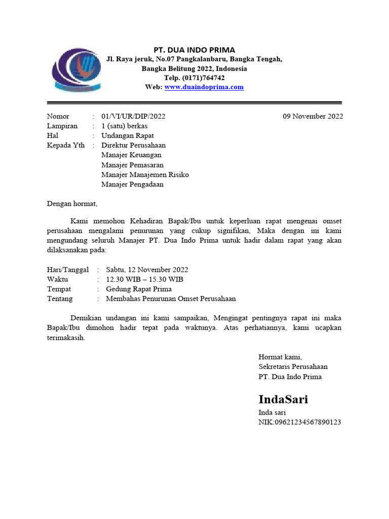 Surat Undangan Rapat | PDF