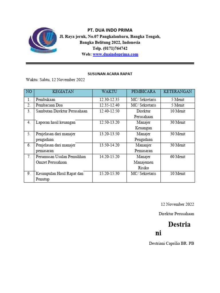 Susunan Acara Rapat | PDF
