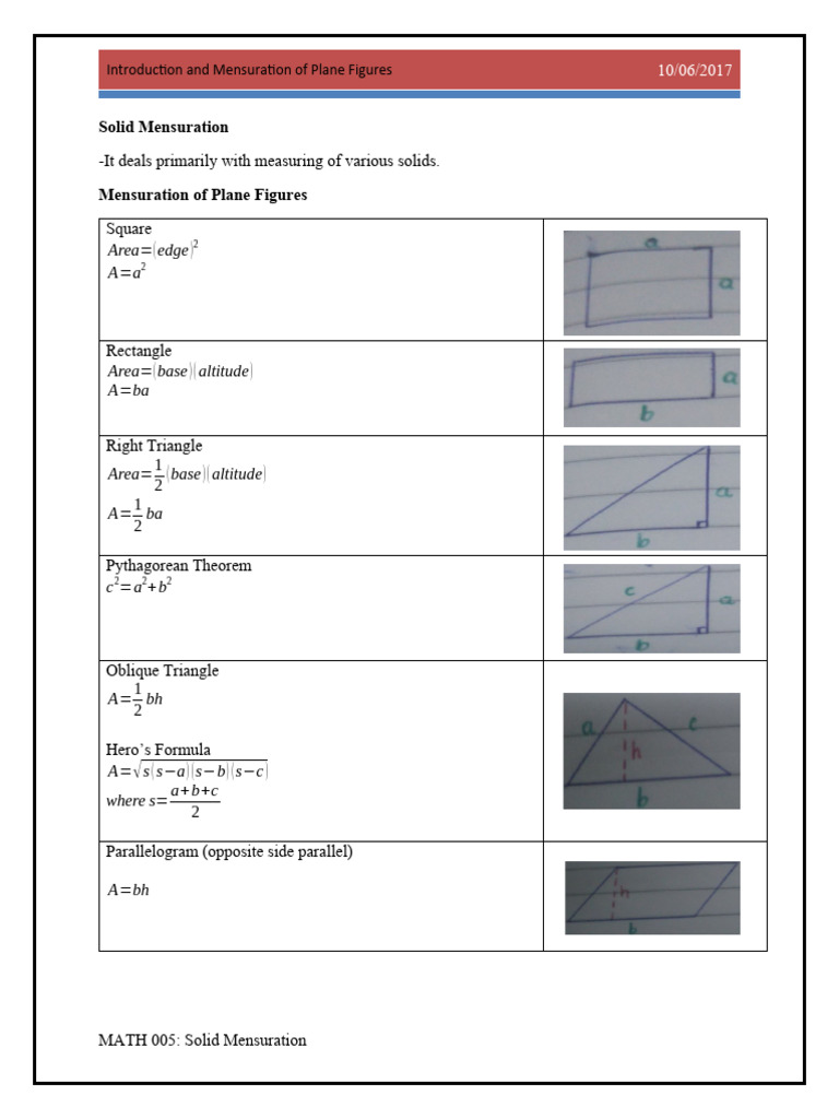 Lesson 1-Introduction and Mensuration of Plane Figures | PDF