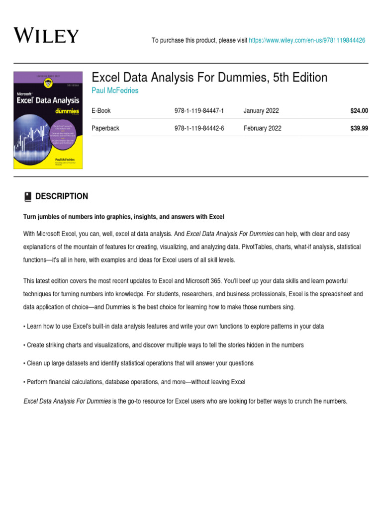 Wiley - Excel Data Analysis For Dummies, 5th Edition - 978-1-119-84442 ...