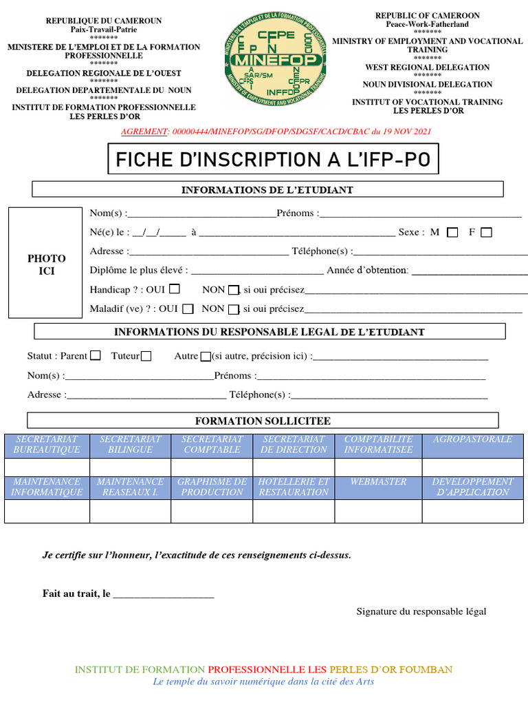 Fiche Officielle Inscription | PDF