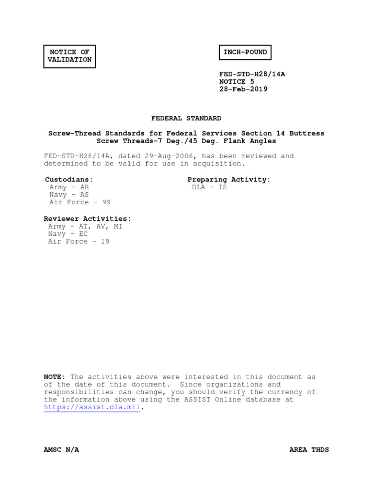 Federal Screw-Thread Standards H28/14A | PDF | Applied And ...