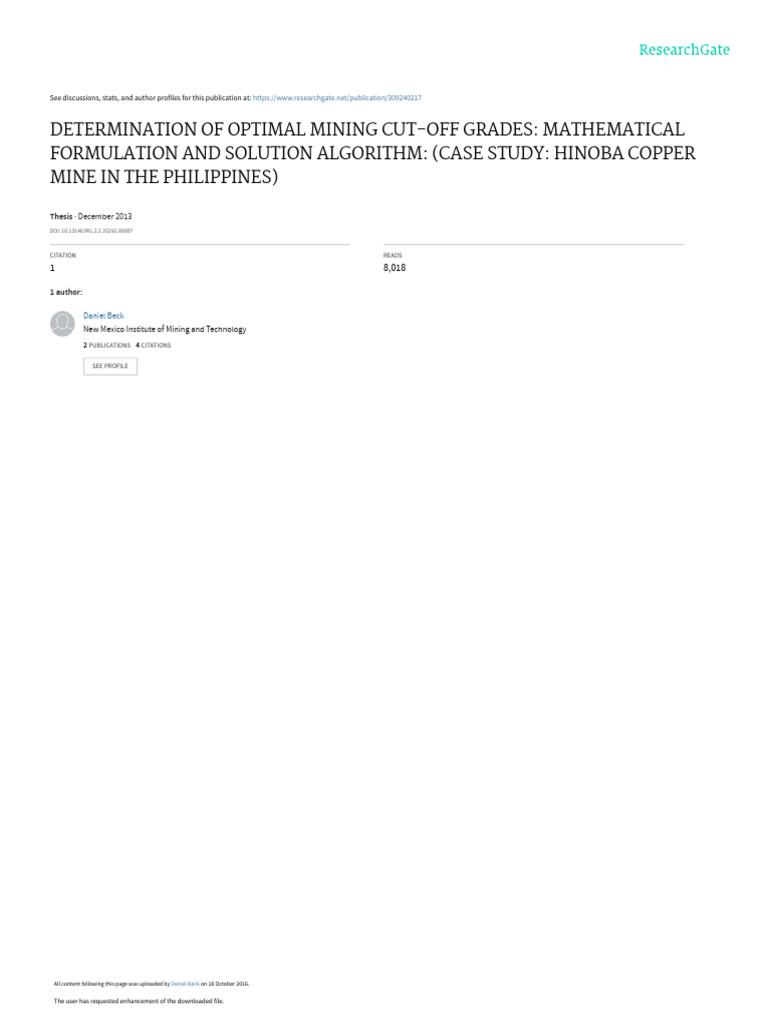 Determination of Optimal Mining Cut-Off | PDF | Mathematical Optimization | Mining