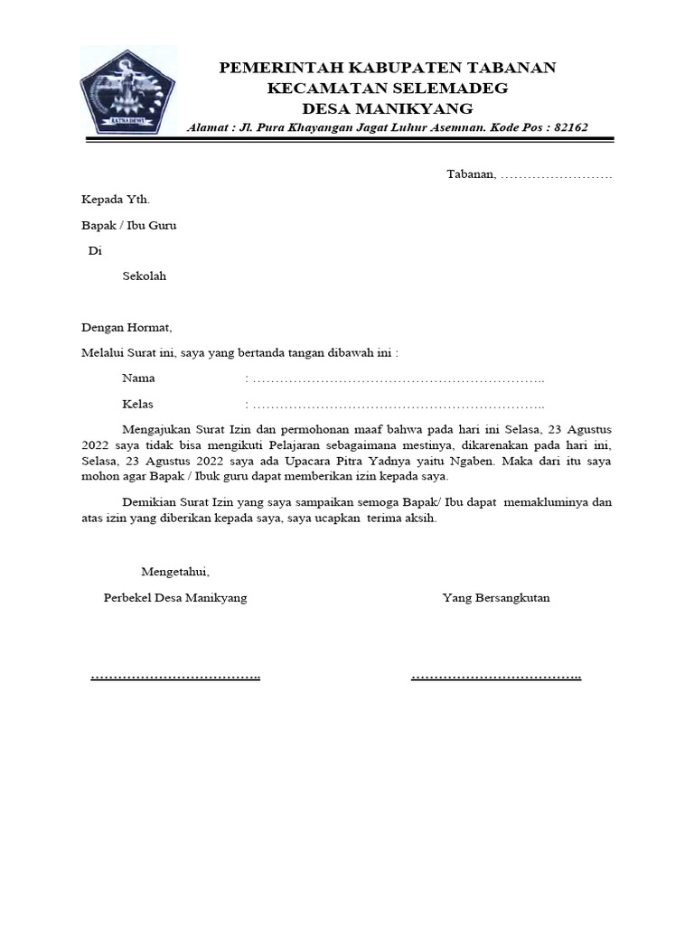 Surat Izin Tidak Mengikuti Perkuliahan | PDF | Seni