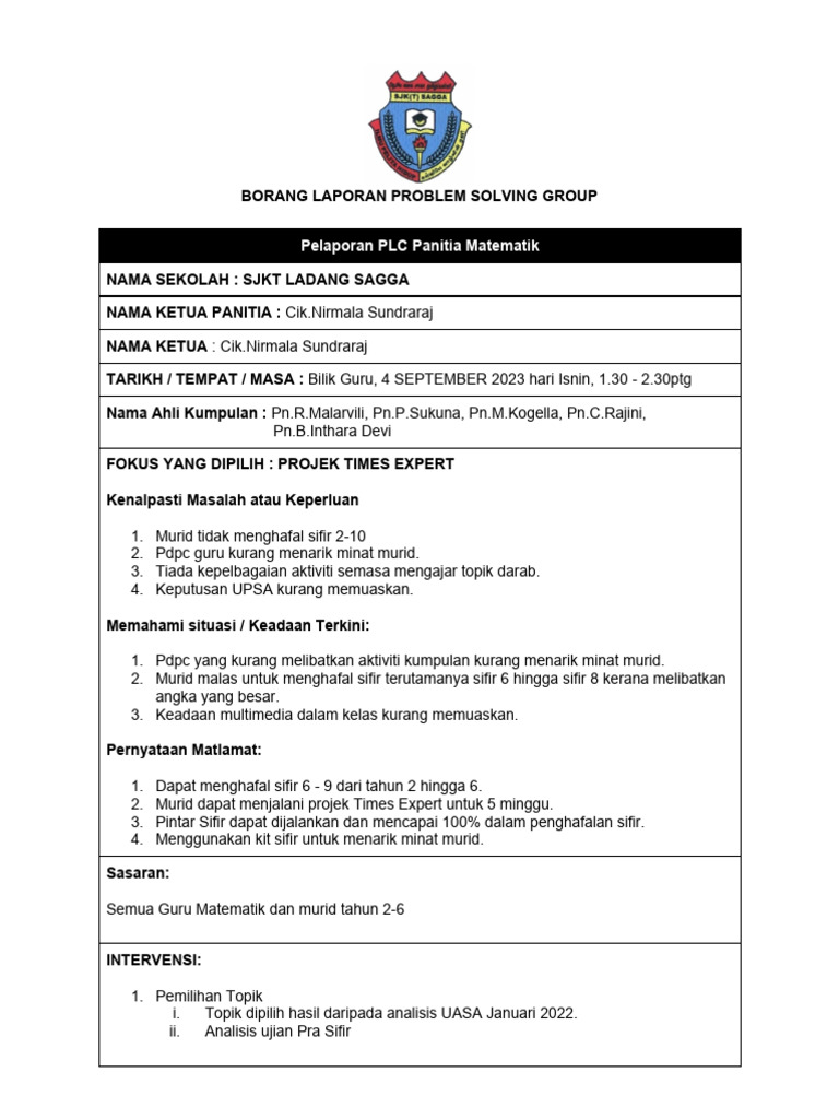 Borang Laporan PLC - Problem Solving | PDF