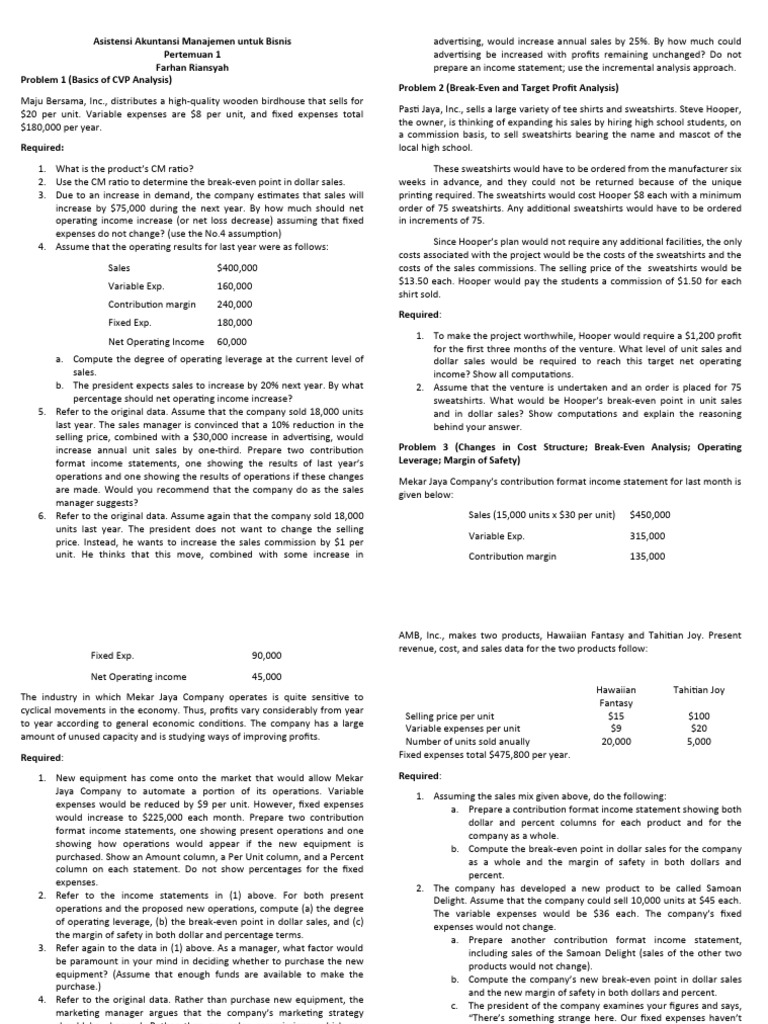 Akuntansi Manajemen: Analisis CVP dan Break-Even | PDF | Finance & Money Management