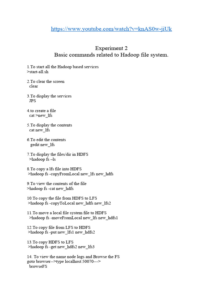 Experiment 2 Basic Hadoop Commands | PDF Experiment 2 Basic Hadoop Commands | PDF