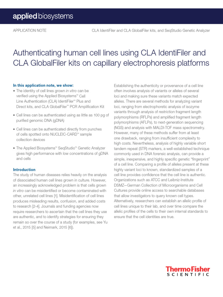 Authenticating Human Cell Lines STR Kits Capillary Electrophoresis ...
