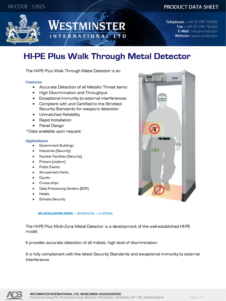 5f6c98aa25b6770f38ea7ad6 - HI PE Plus Walk Through Metal Detector 1 | PDF