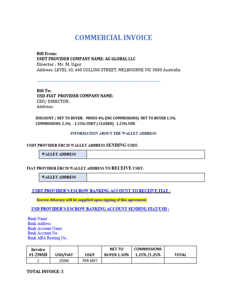 1 - COMMERCIAL INVOICE-USD to USDT IMFPA Included_3.16.23.doc | PDF ...