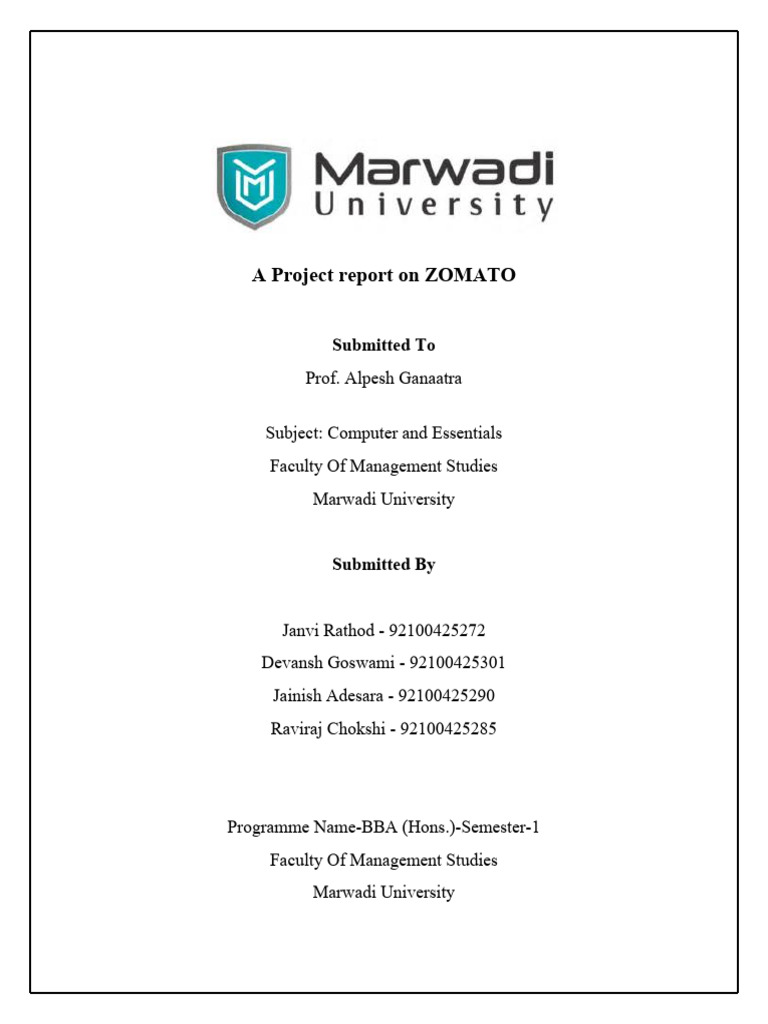 A PROJECT REPORT ON ZOMATO FINAL(1) | PDF