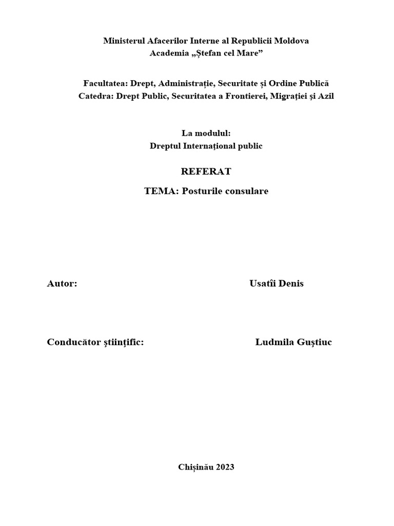 Referat TEMA: Posturile Consulare | PDF