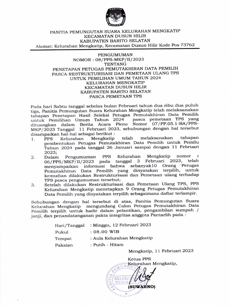 Pengumuman Petugas Pemutakhiran Data | PDF