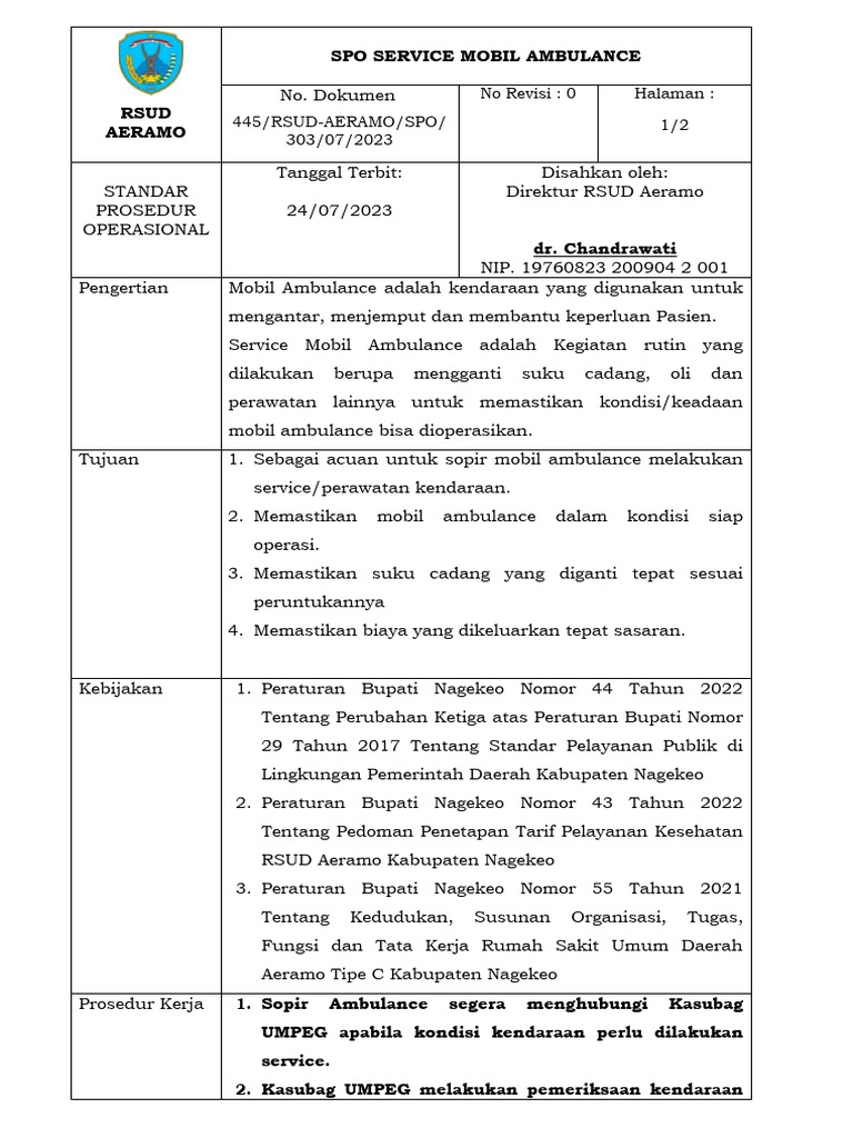 Spo Penggantian Suku Cadang Mobil Ambulance | PDF