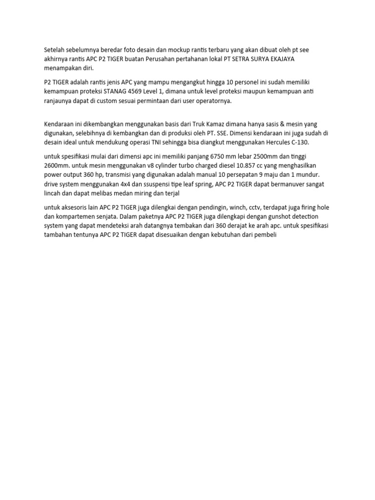 Rantis P2 Tiger Buatan Lokal | PDF