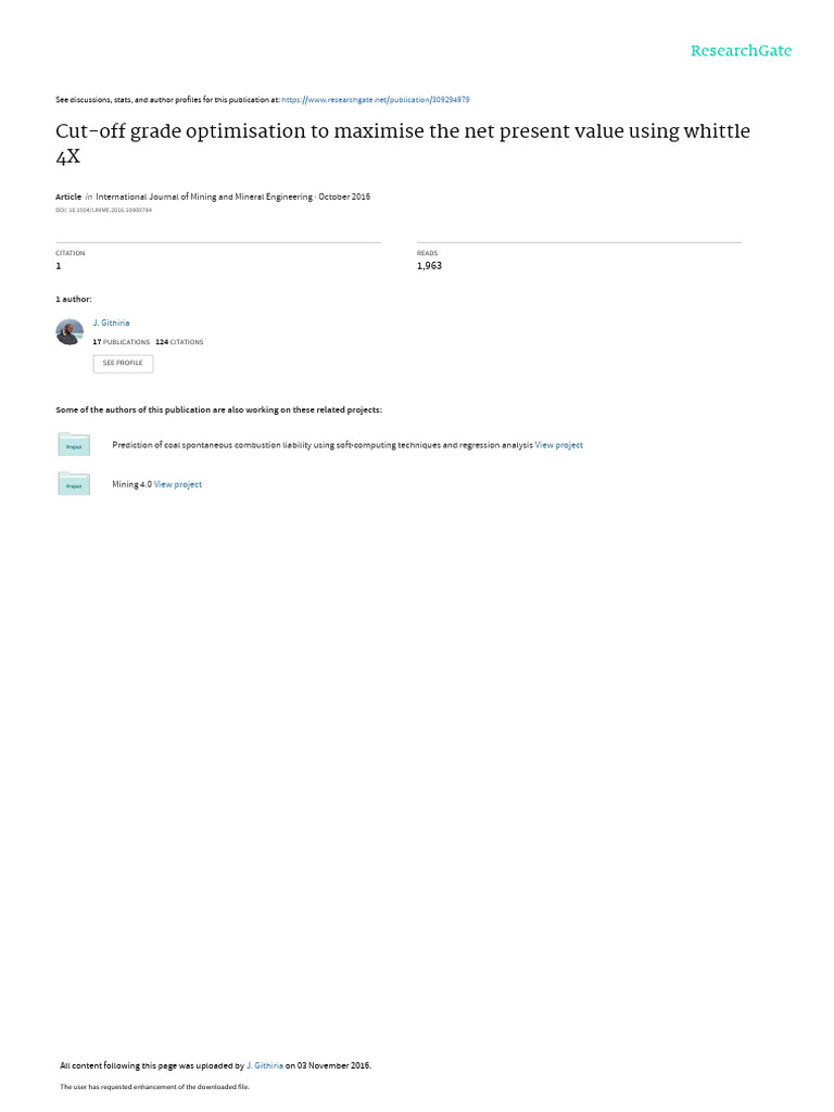 Cut-Off Grade Optimisation To Maximise The Net Present Value Using ...