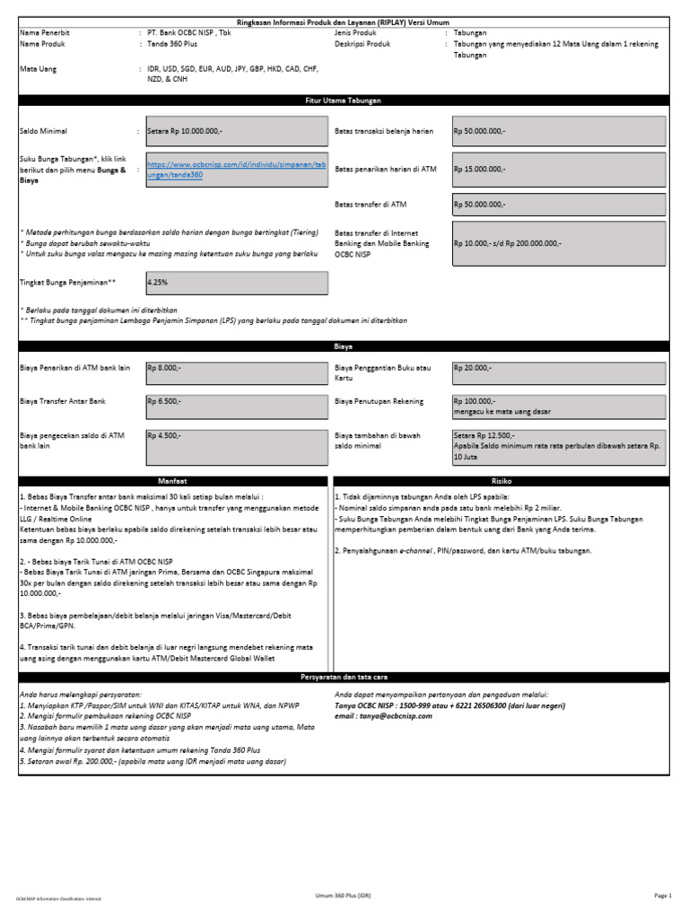 Informasi Tabungan OCBC Tanda 360 Plus | PDF