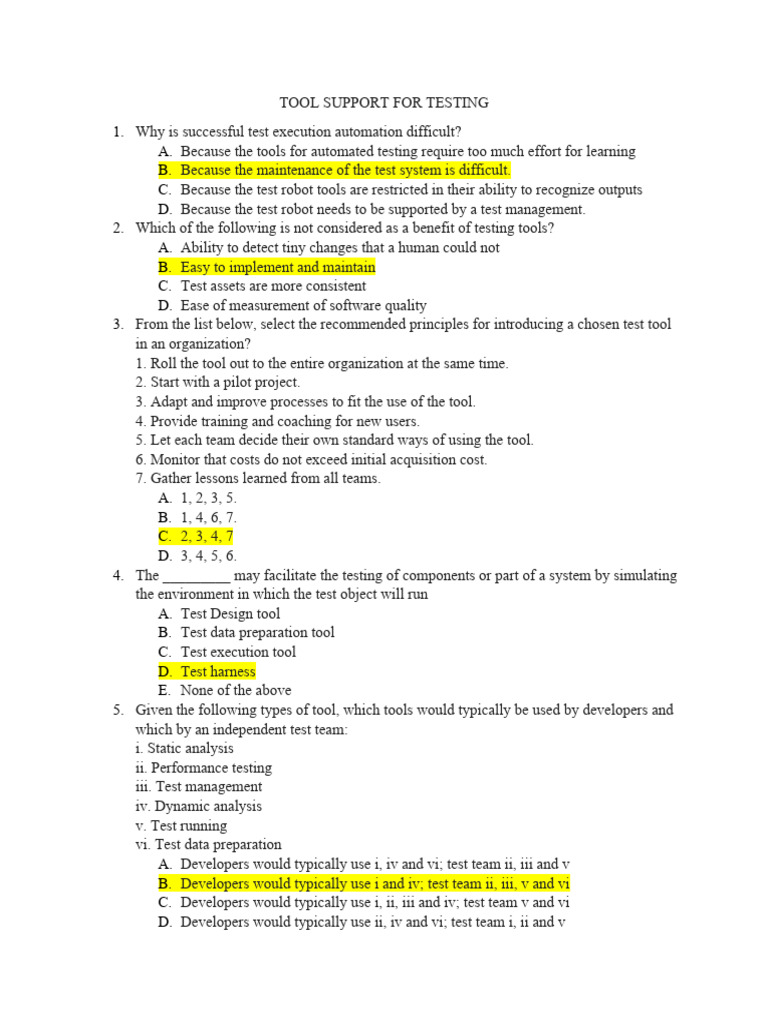 TOOL SUPPORT FOR TESTING_answer | PDF