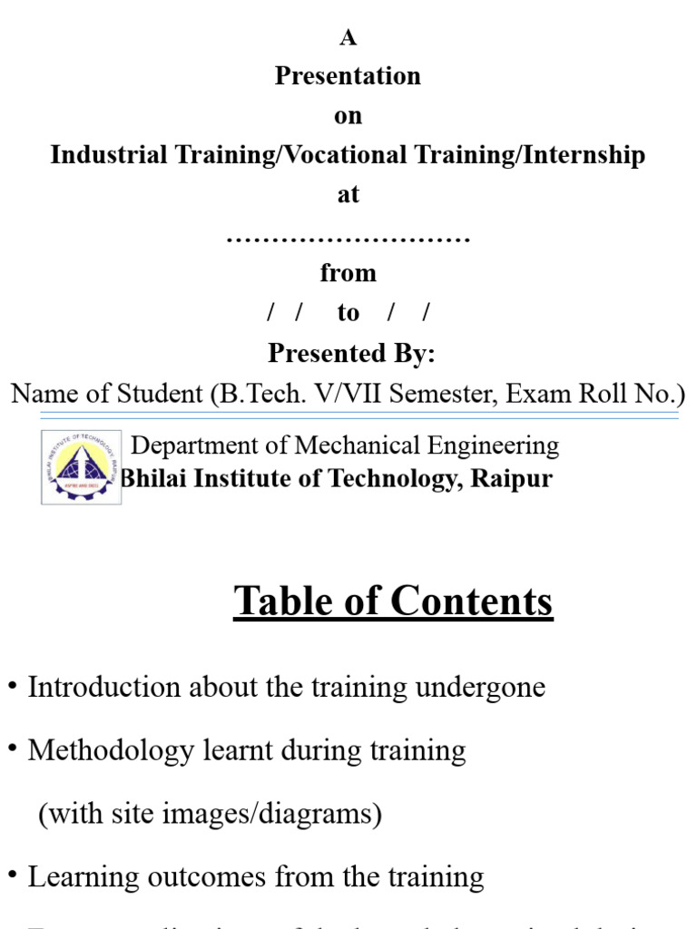 Template For Industrial Training | PDF