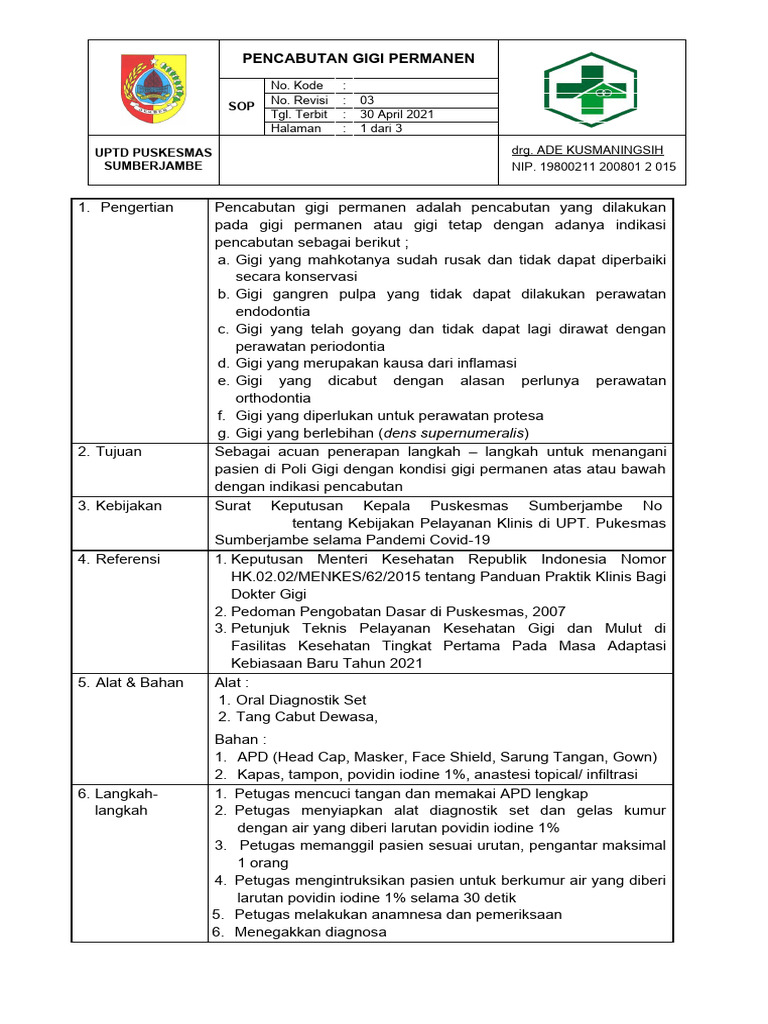 Pencabutan Gigi Permanen | PDF