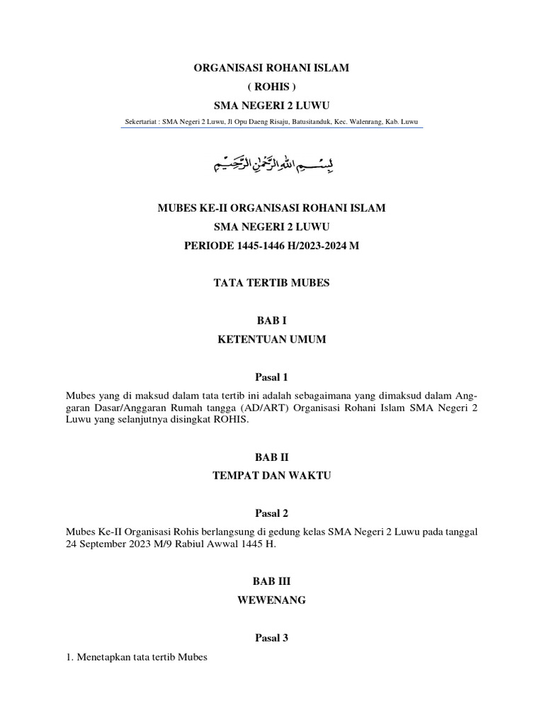Berkas Mubes Ke-II Organisasi Rohani Islam | PDF