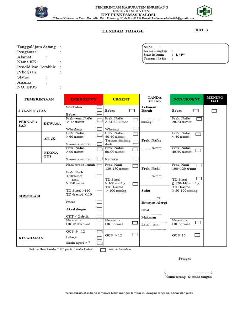 RM 3 Lembar Triage | PDF