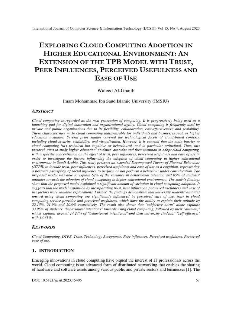 Exploring Cloud Computing Adoption in Higher Educational Environment ...