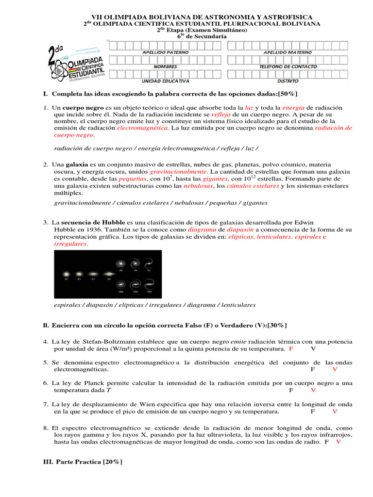 Astronomía-y-Astrofísica 2da Olimpiada 2da Etapa 6to Secundaria | PDF ...