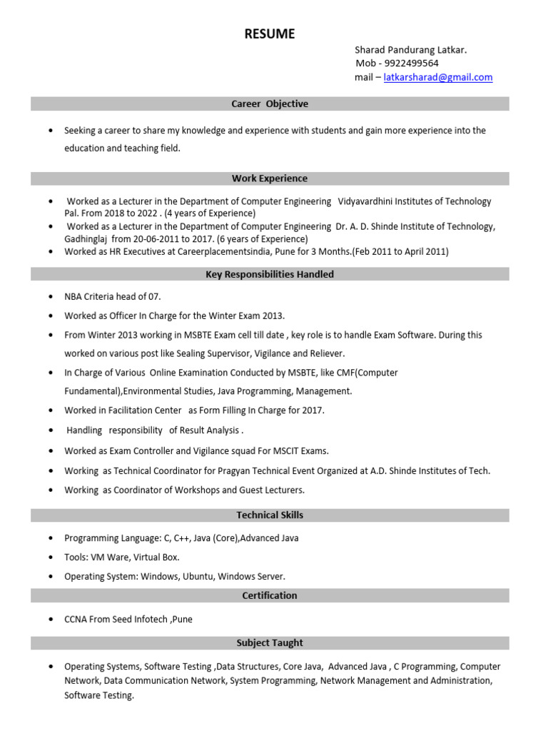 Resume Sharad Latkar | PDF