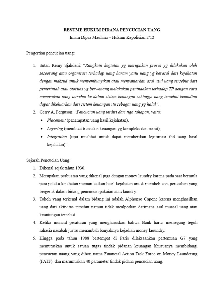 Resume - Hukum Pidana TPPU | PDF