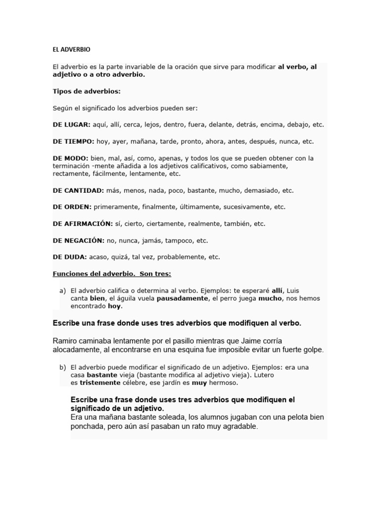 Tipos y funciones del adverbio | PDF | Adverbio | Semántica