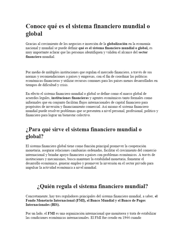 Guía del Sistema Financiero Global | PDF | Finanzas y dinero