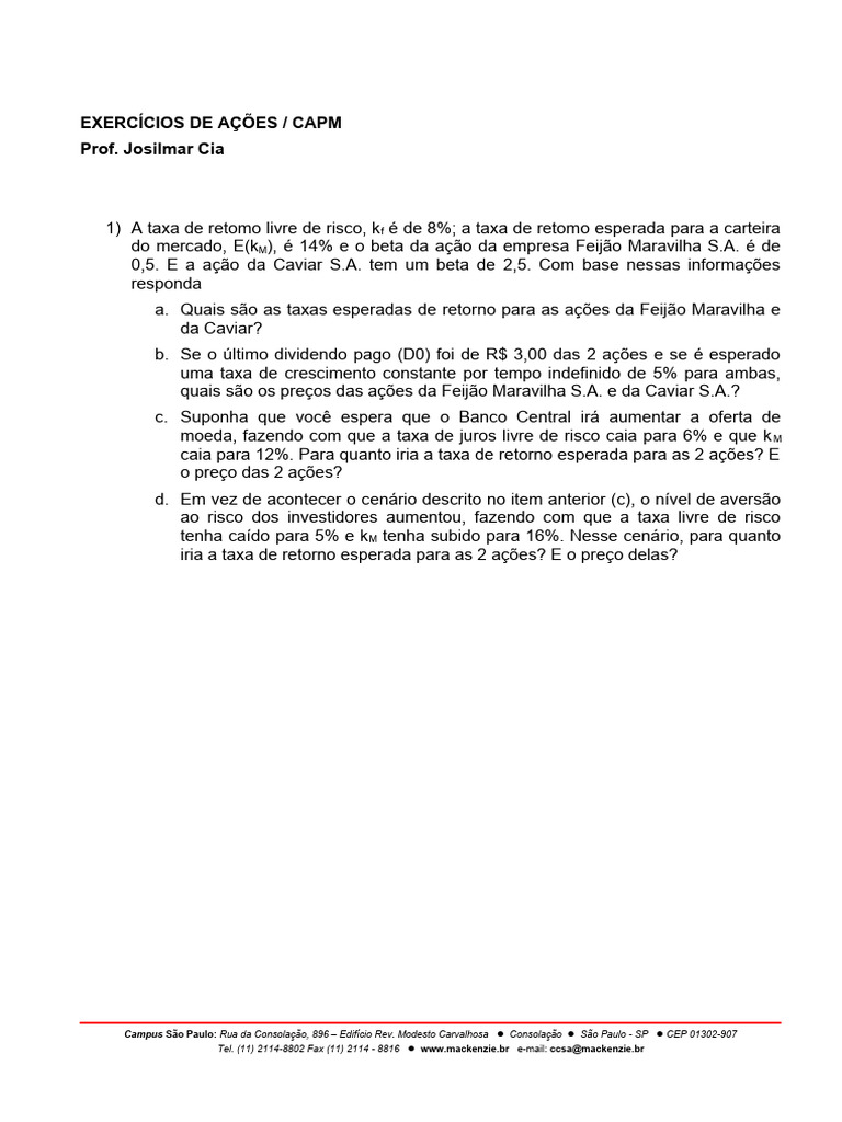 03b Exerc CAPM Gordon | PDF