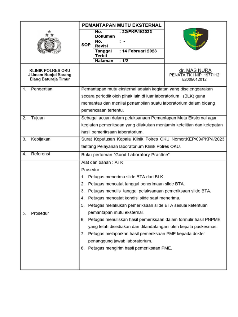 Sop Pemantapan Mutu Eksternal | PDF