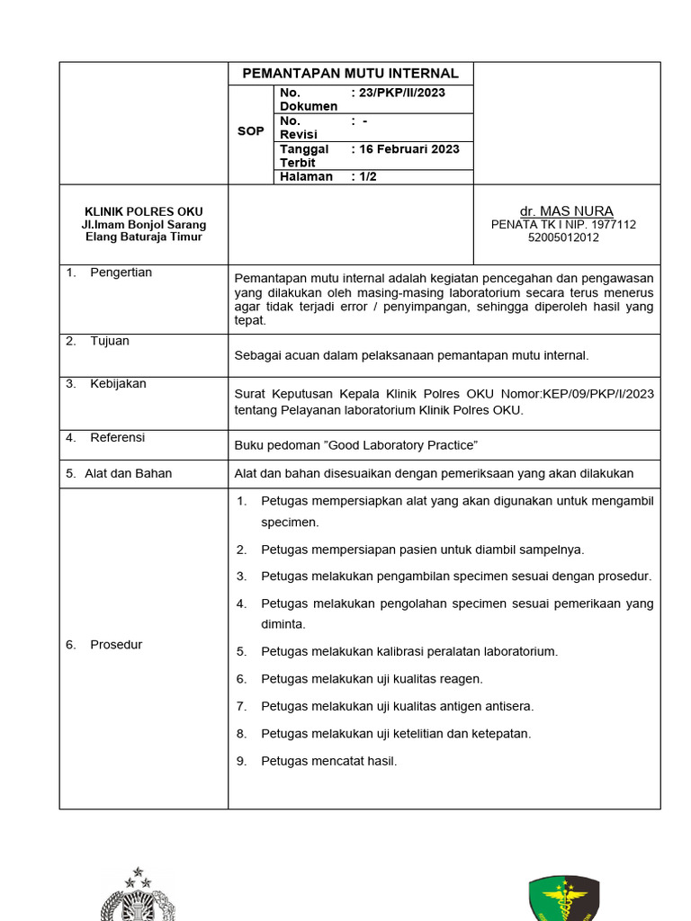 Sop Pemantapan Mutu Internal | PDF