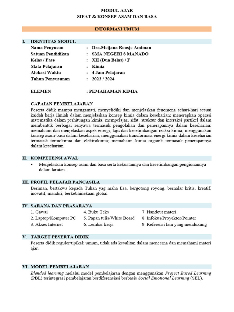 Modul Sifat Dan Konsep Asam Basa | PDF | Karier & Perkembangan